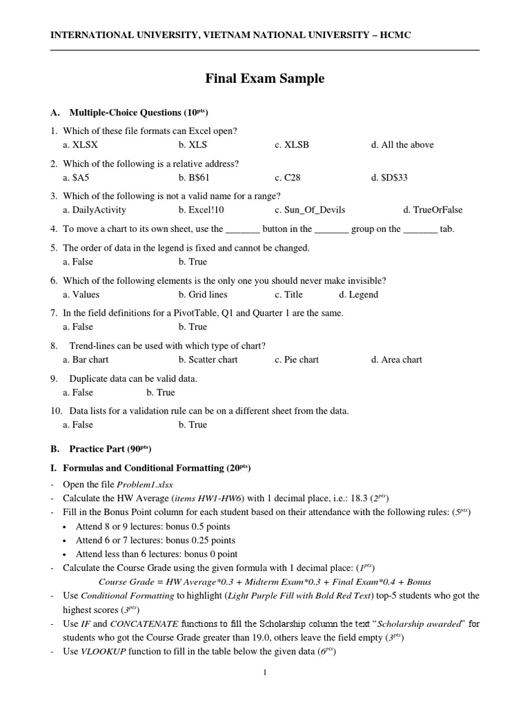 Final Exam Sample: International University, Vietnam National ...