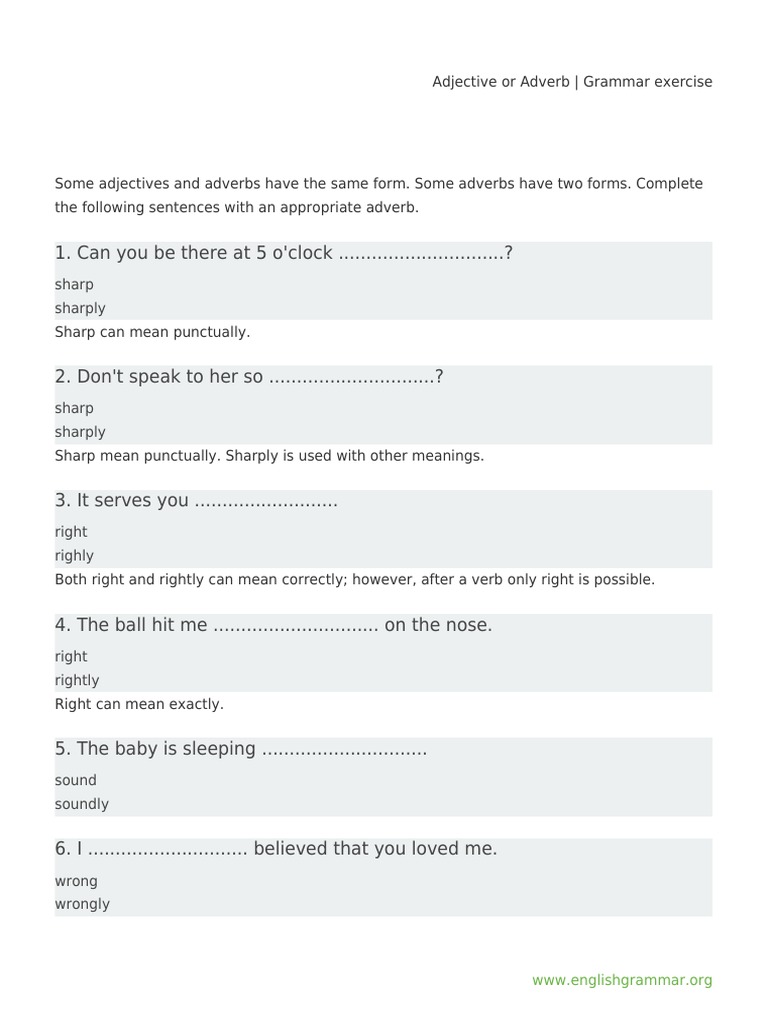 Adjective or Adverb - Grammar Exercise | PDF | Adverb | Adjective