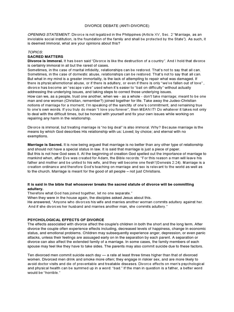 Divorce Debate | PDF | Divorce | Annulment
