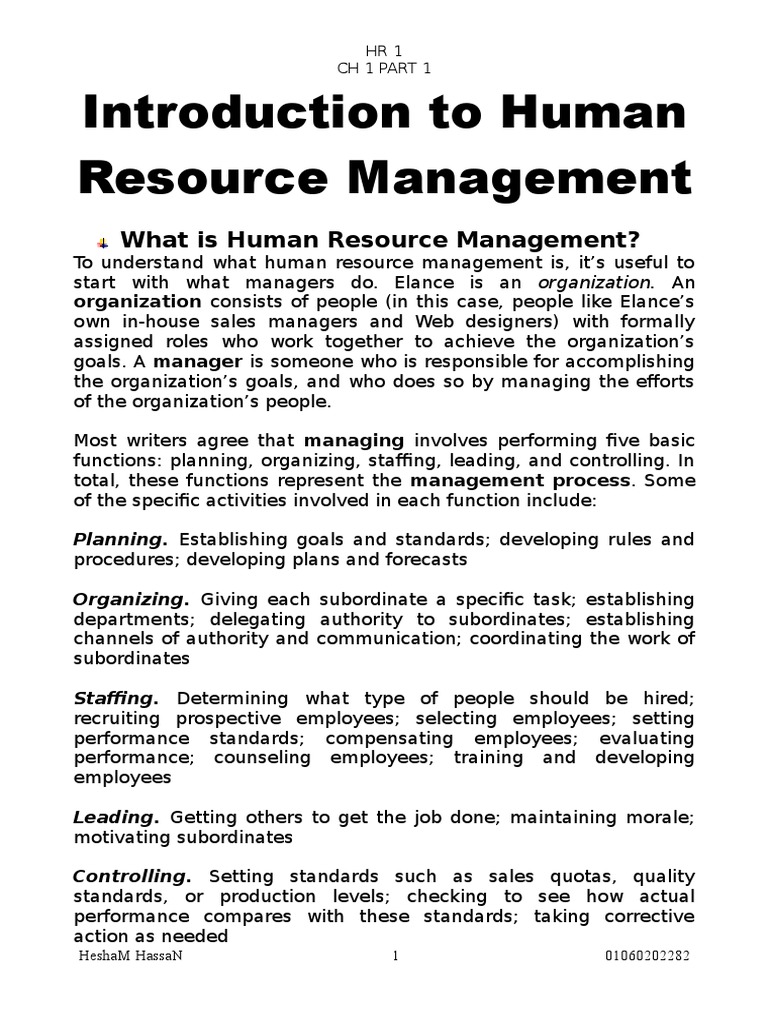 Introduction To Human Resource Management | PDF | Human Resource ...