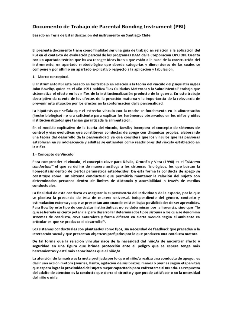 Parental Bonding Instrument | PDF | Teoría de apego | Sicología