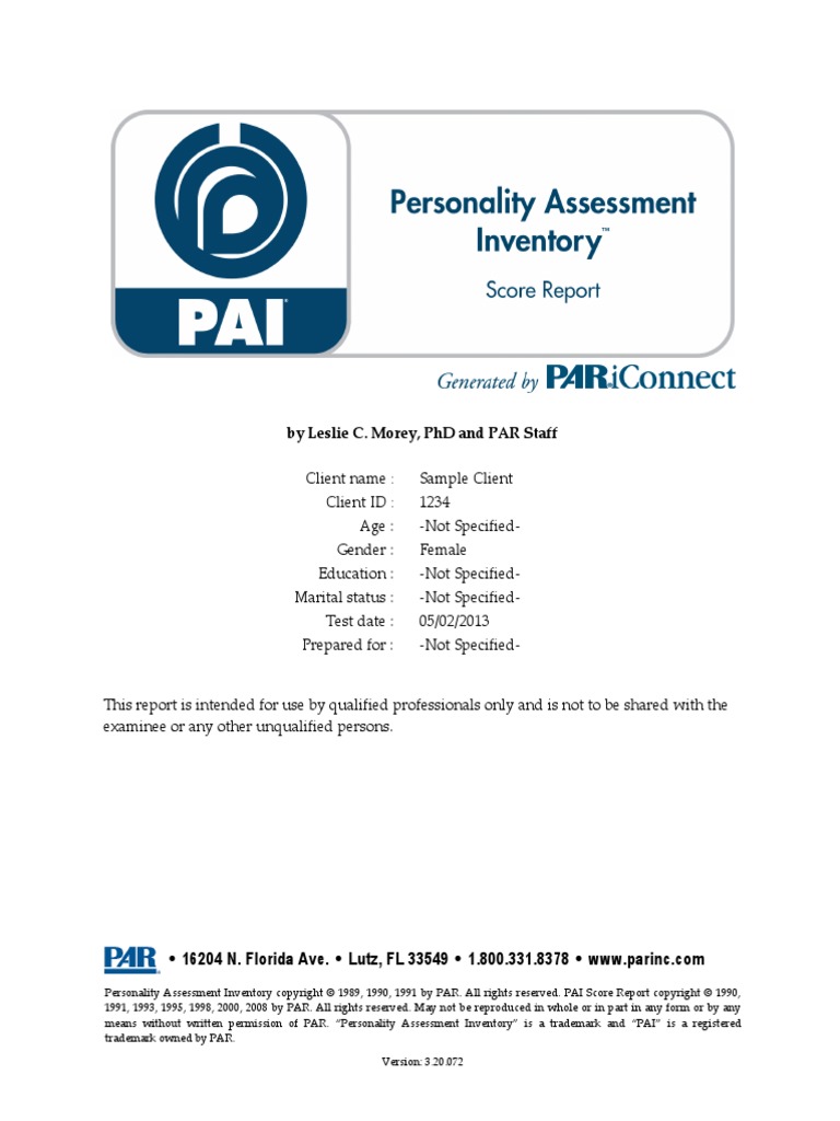 PAI Score PiC PDF | Download Free PDF | Personality Disorder | Mental ...
