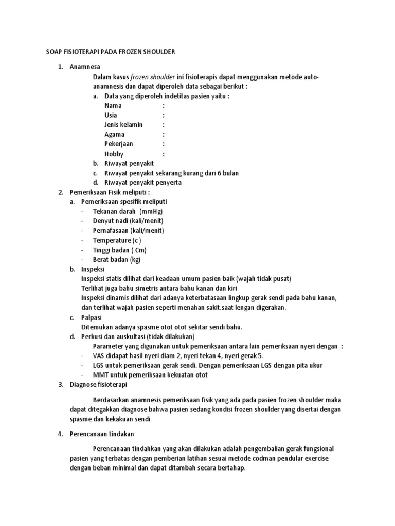 Soap Fisioterapi Pada Frozen Shoulder | PDF