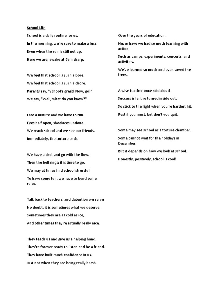School Life Poem | PDF