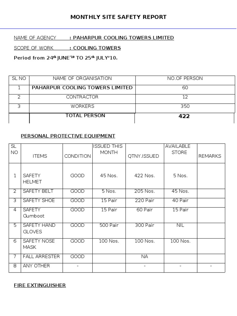 Monthly Safety Report | PDF | Personal Protective Equipment | First Aid