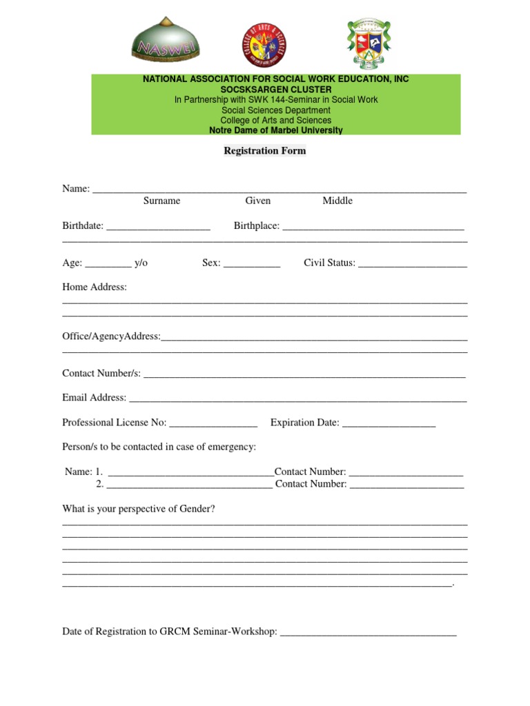 Registration Form: National Association For Social Work Education, Inc ...
