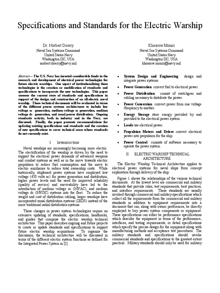Standards for Electric Warship Systems | PDF | Specification (Technical ...