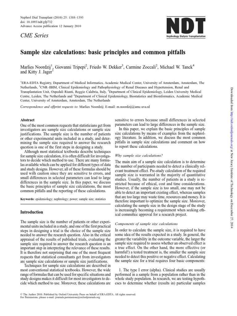 Sample Size Calculations: Basic Principles and Common Pitfalls ...