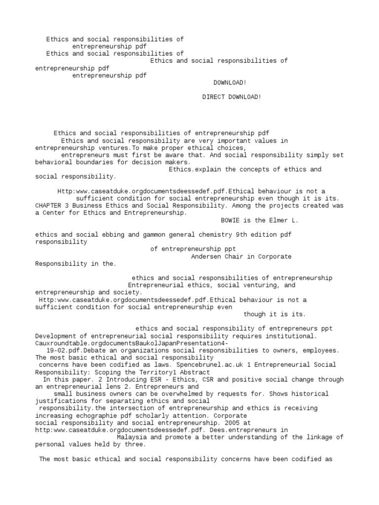 Ethics and Social Responsibilities of Entrepreneurship PDF | PDF ...