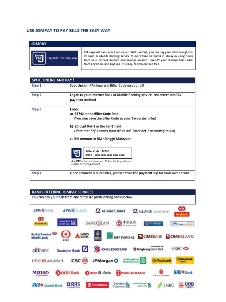 Use Jompay To Pay Bills The Easy Way: Spot, Online and Pay ! | PDF