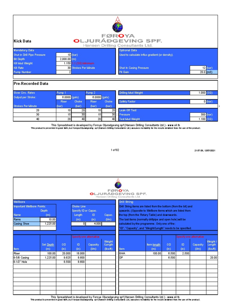 Copia Di Kill - Sheet | PDF | Casing (Borehole) | Pascal (Unit)