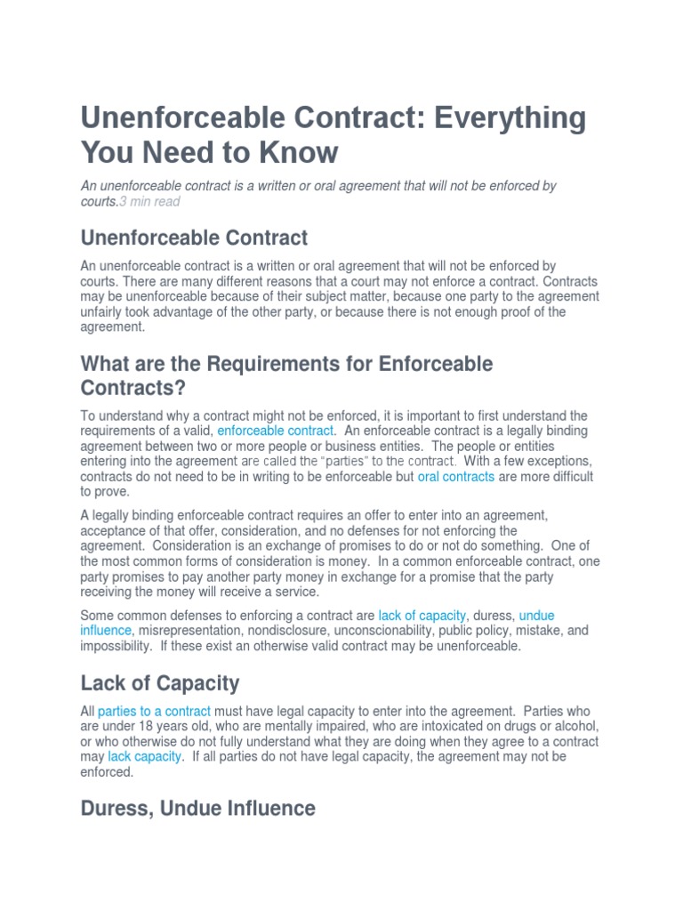 Unenforceable Contract | PDF | Law Of Obligations | Legal Ethics