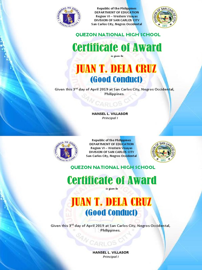 Good Conduct Certificate - Juan T. Dela Cruz | PDF