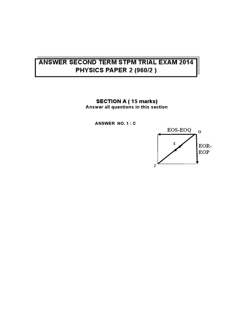 Answer Second Term STPM Trial Exam 2014 PHYSICS PAPER 2 (960/2) | PDF ...