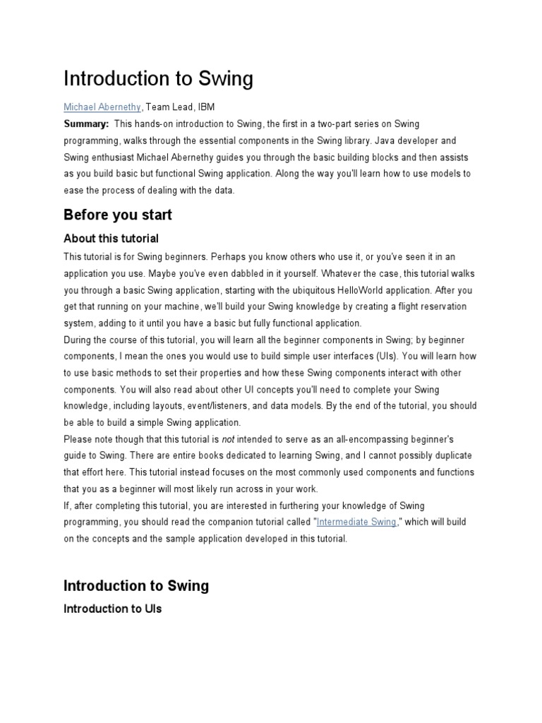 Introduction To Swing: Before You Start | Download Free PDF | User ...
