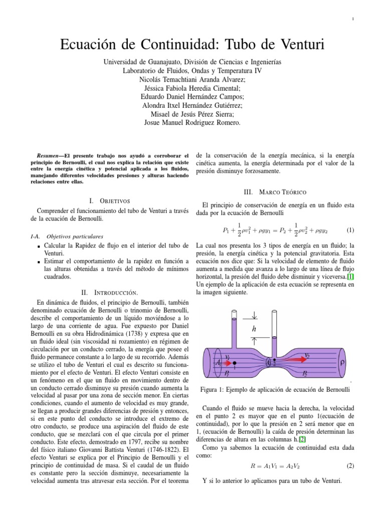 Tubo de Venturi | PDF | Fases de la materia | Ciencia de los materiales