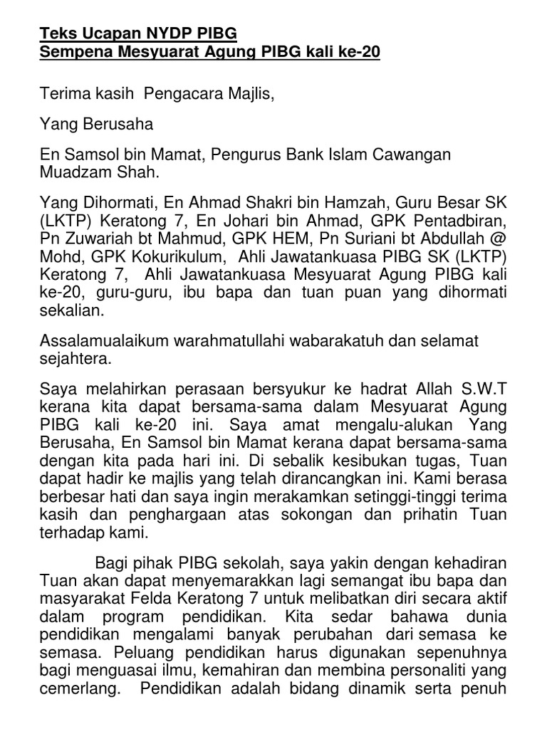 Teks-Ucapan-YDP-PIBG-Mesyuarat-Agung PIBG | PDF | Karier & Perkembangan
