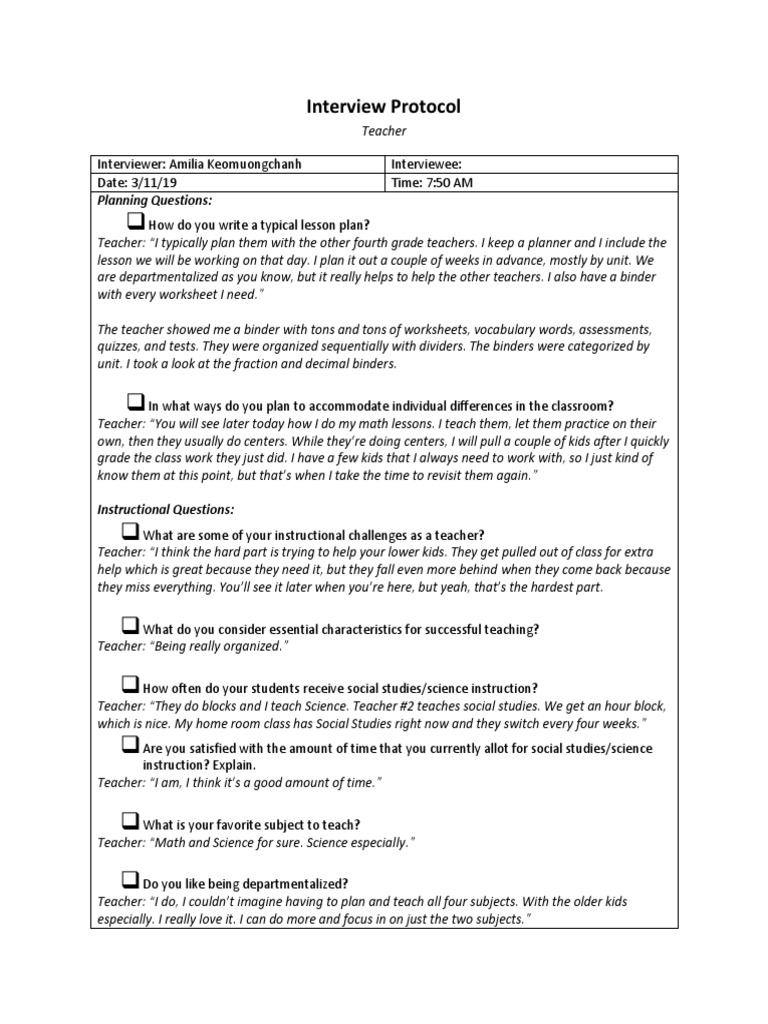Teacher Interview Protocol | PDF | Change | Teachers