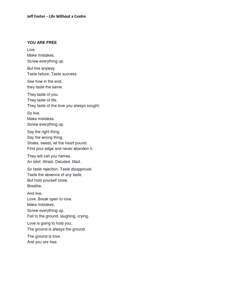 Jeff Foster - Life Without A Centre: You Are Free | PDF