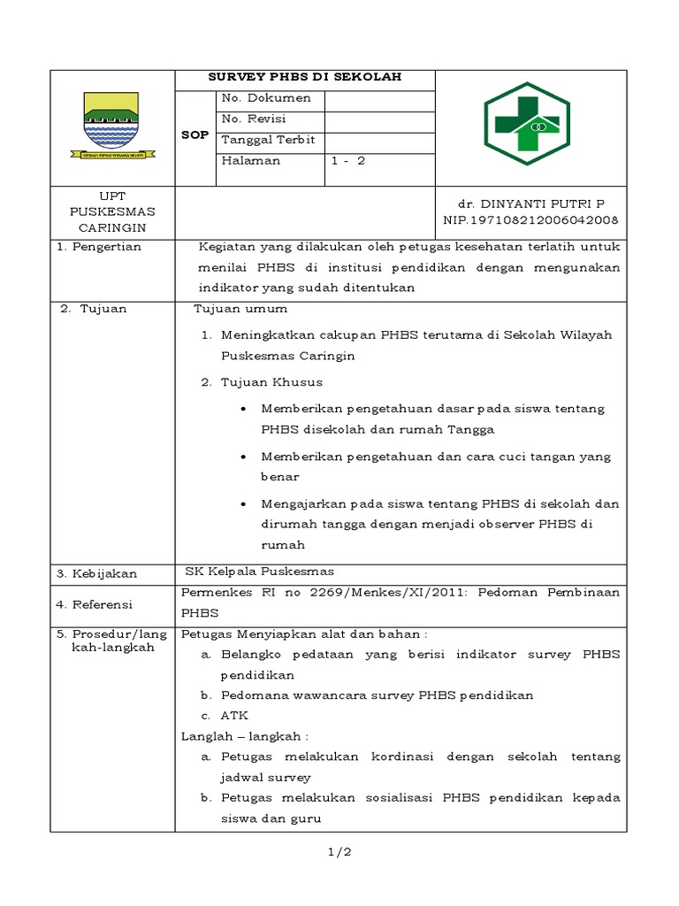 Sop Survey PHBS Di Sekolah | PDF