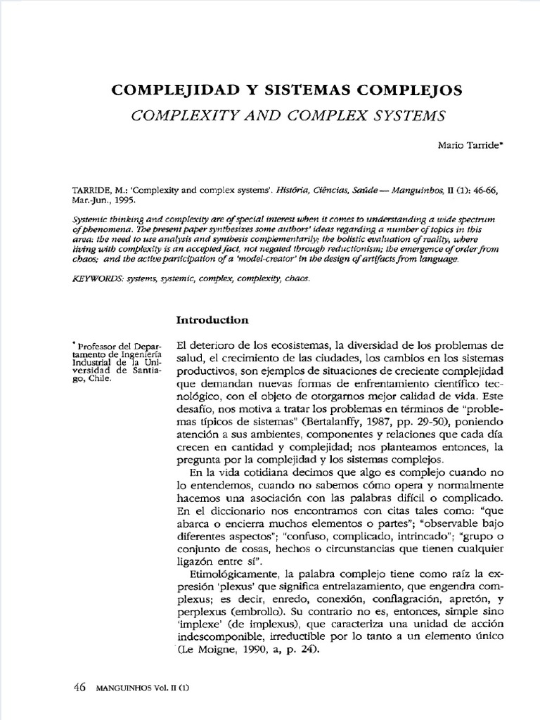 Complejidad y Sistemas Complejos Tarride PDF | PDF | Complejidad | Entropía