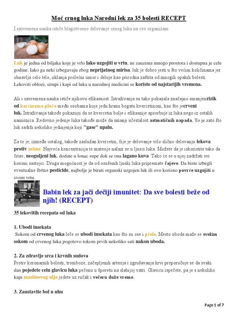 Moć Crnog Luka Narodni Lek Za 35 Bolesti RECEPT | PDF