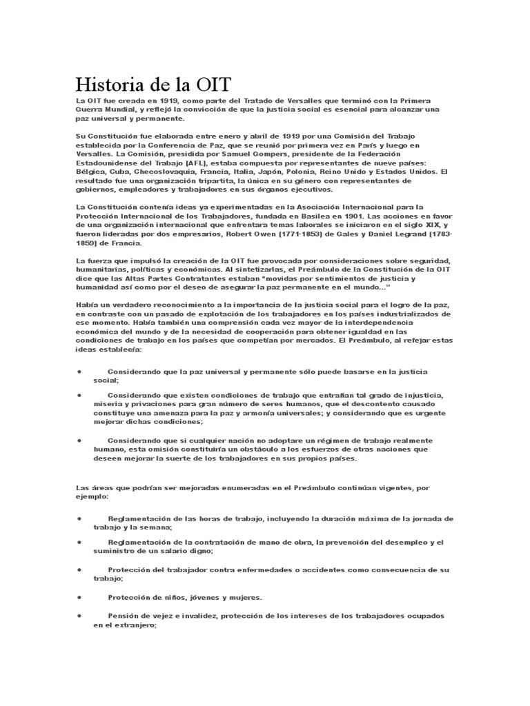 Historia de La OIT | PDF | Organización Internacional del Trabajo | Gobierno