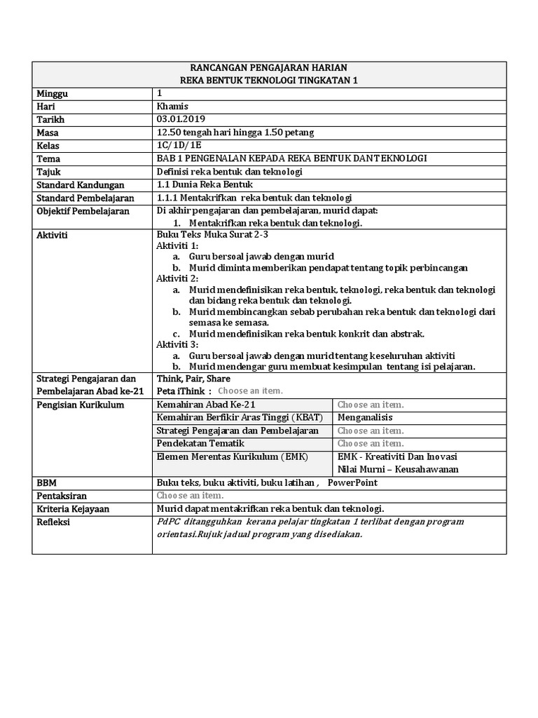 Contoh Rph Rbt Tingkatan 1 - MelvinbilHaas