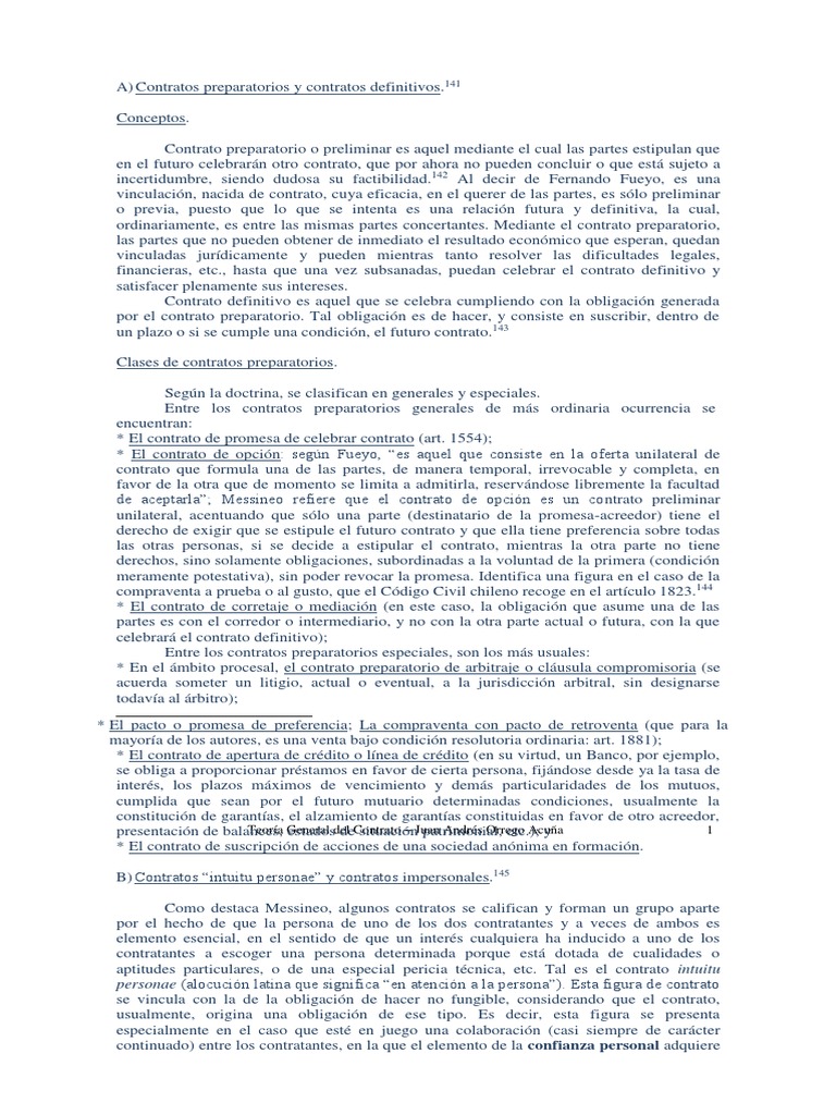 Contratos Preparatorios y Contratos Definitivos | PDF | Instrumento ...