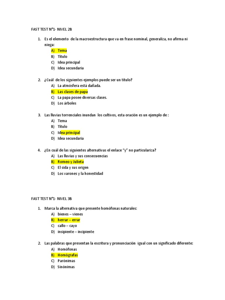 Fast Test | PDF | Morfología Lingüística | Semántica