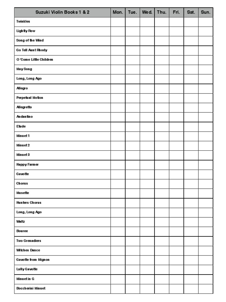 Suzuki Violin Book 1 2 Review Chart PDF | PDF | Art