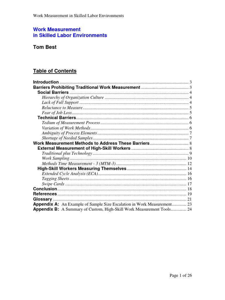 Work Measurement in Skilled Labor Environments | PDF