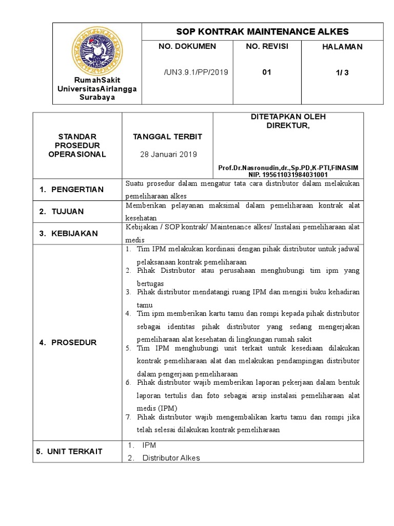 Sop Kontrak Maintenance Alkes New | PDF