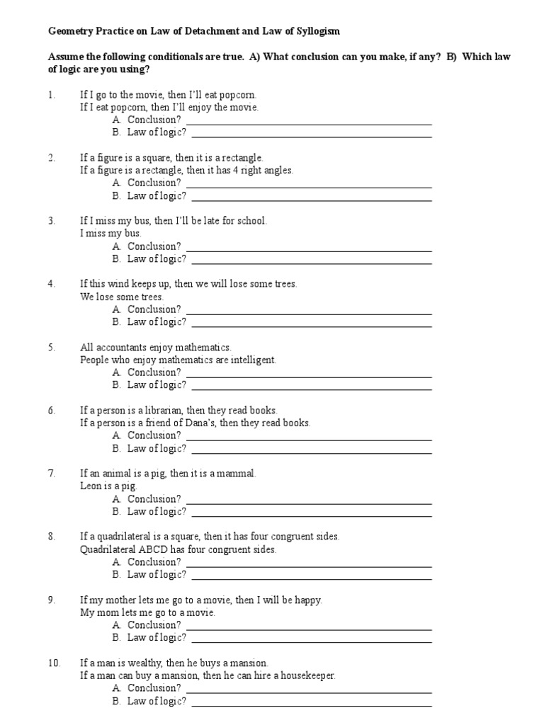 Law Of Syllogism Worksheet Law Of Syllogism | TPT
