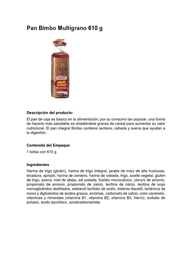 Pan Bimbo Multigrano 610 G | PDF | Panes | Alimentos