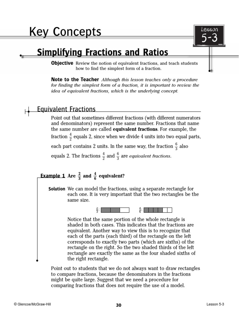 Key Concepts: Simplifying Fractions and Ratios | PDF | Fraction ...