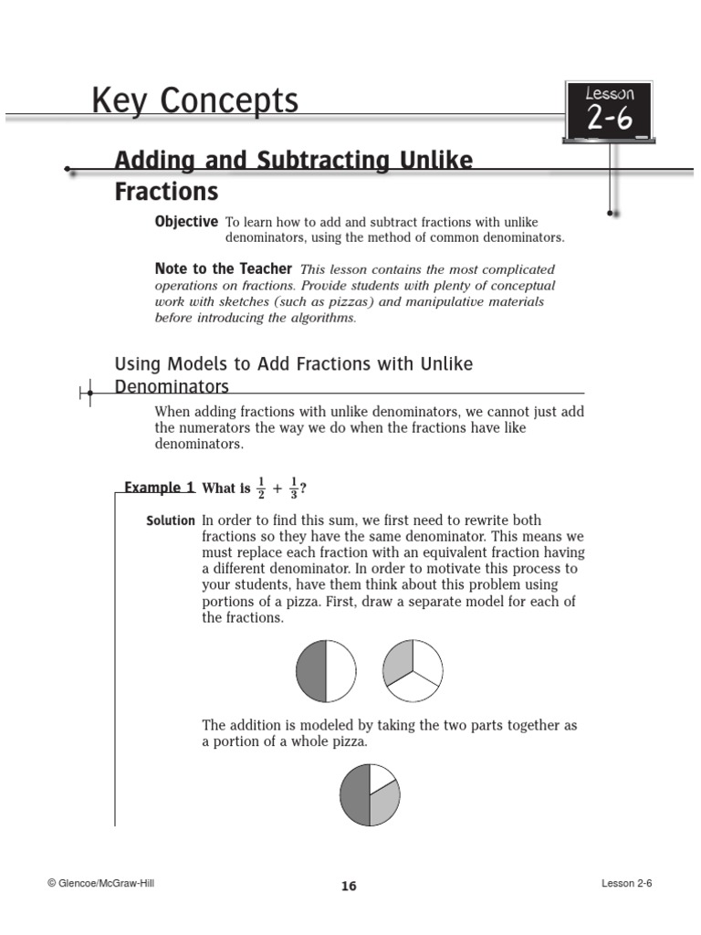 Key Concepts: Adding and Subtracting Unlike Fractions | PDF | Fraction (Mathematics) | Algorithms
