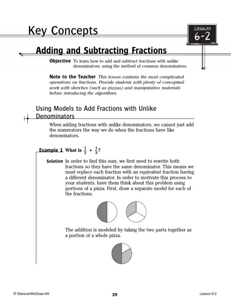 Key Concepts: Adding and Subtracting Fractions | PDF | Fraction ...