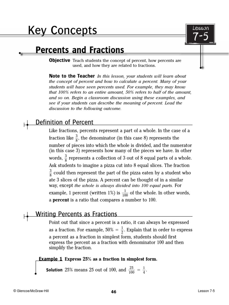 Key Concepts: Percents and Fractions | PDF | Fraction (Mathematics ...