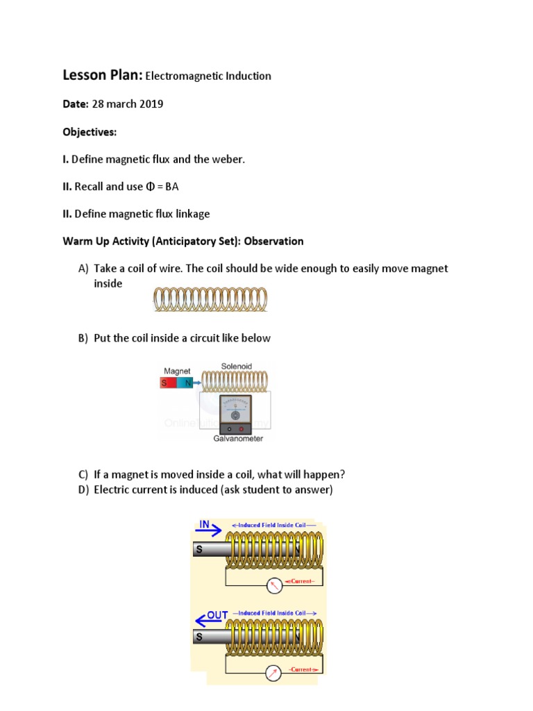 Electromagnetic Induction Lesson Plan | PDF | Science & Mathematics ...