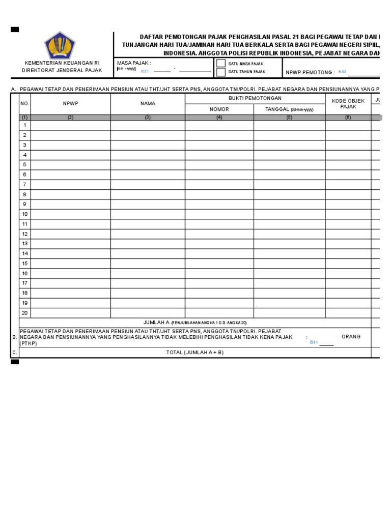 Formulir 1721-I DAFTAR POTONG | PDF