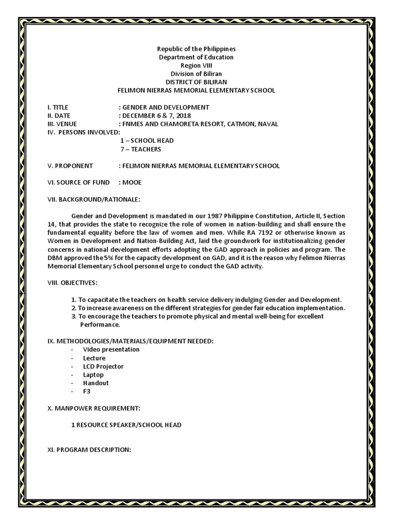 GAD Project Proposal | PDF | Gender And Development | Government