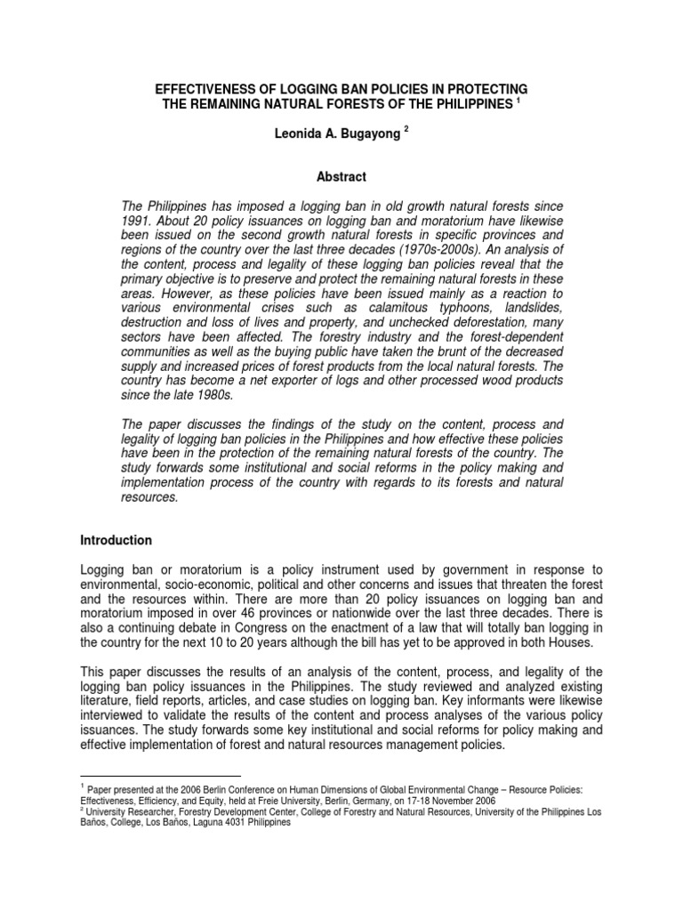 Effectiveness of Logging Ban Policies in Protecting The Remaining ...