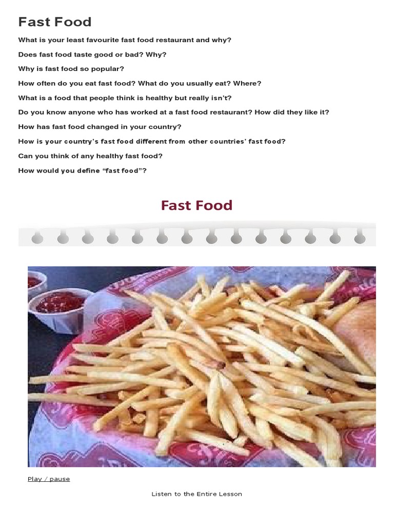 Fast Food Questions | PDF | Fast Food | Restaurants