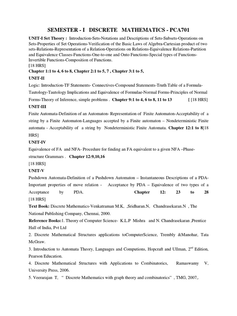 Semester - I Discrete Mathematics - Pca701 | PDF | Programming Language | Pointer (Computer ...