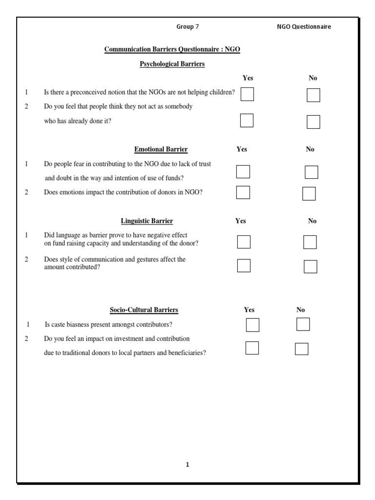 Communication Barriers Questionnaire | PDF | Non Governmental ...