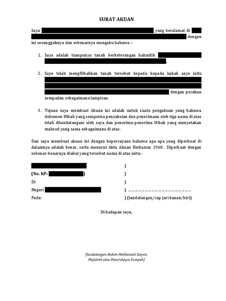 Surat Akuan - Beri Hibah | PDF