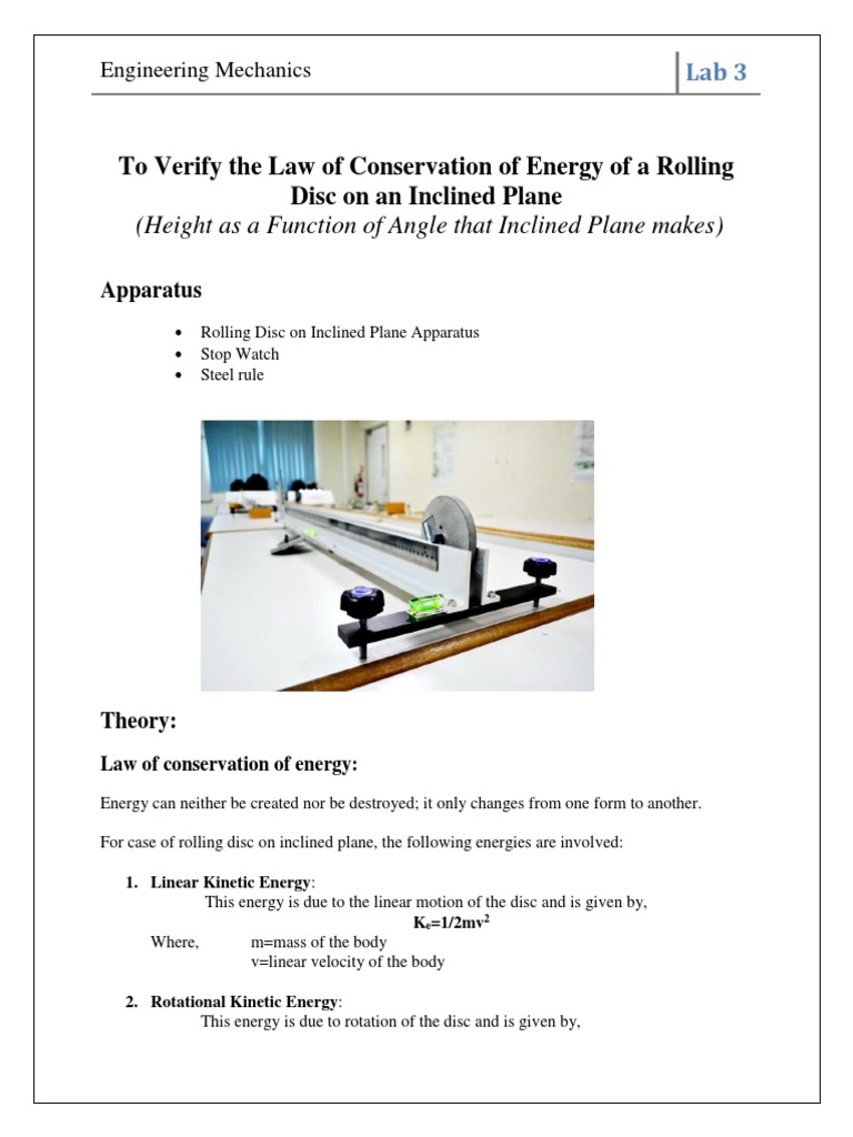 Analysis of the Conservation of Energy for a Rolling Disc on an ...