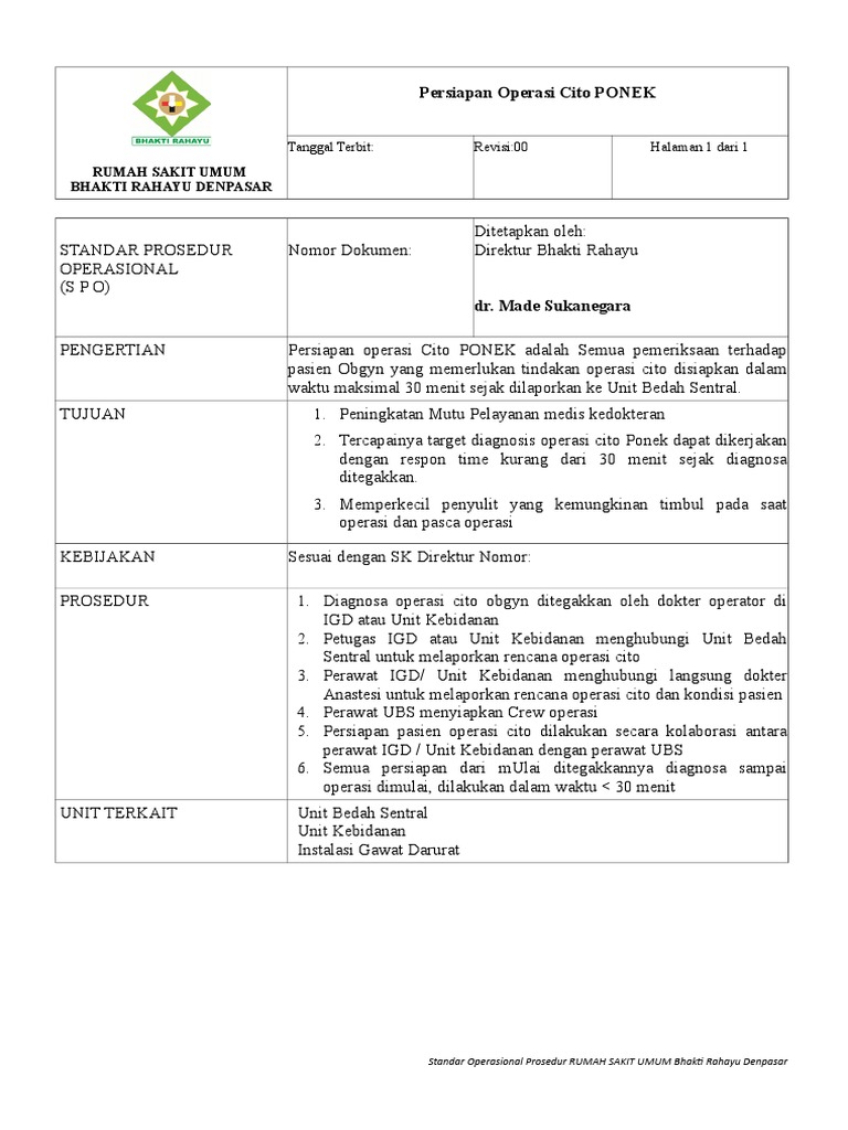 SPO Persiapan Operasi Cito Obgyn | PDF