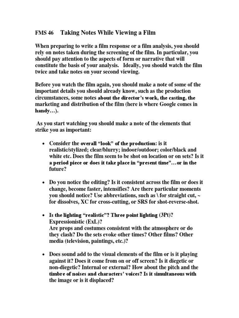 46 Taking Notes Viewing A Film | PDF | Entertainment | Leisure